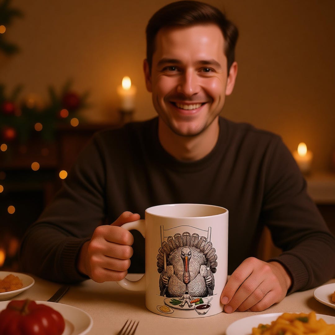 Cannibal Turkey Mug—surreal Thanksgiving Sarcastic Ceramic Coffee Cup ...