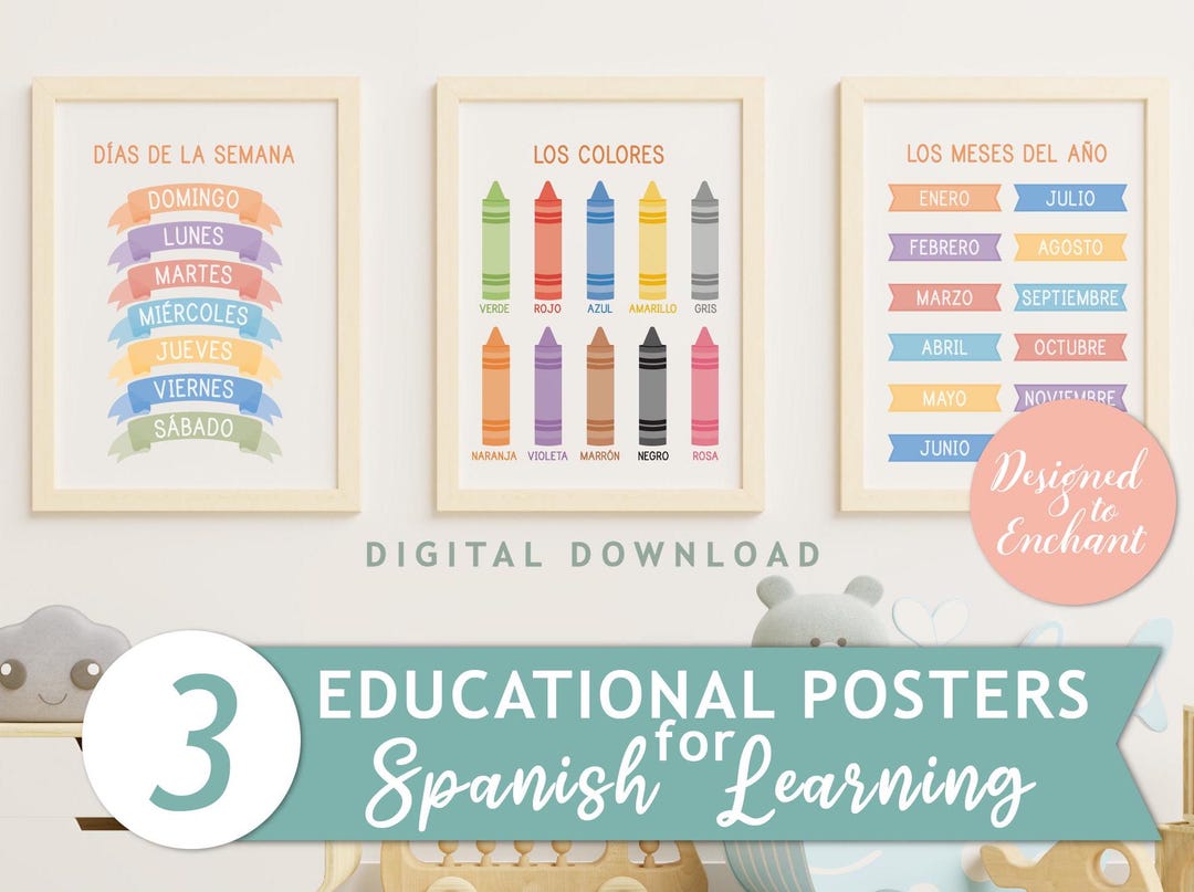 3 Spanish Educational Posters, Spanish Classroom Decor, Colors, Days ...