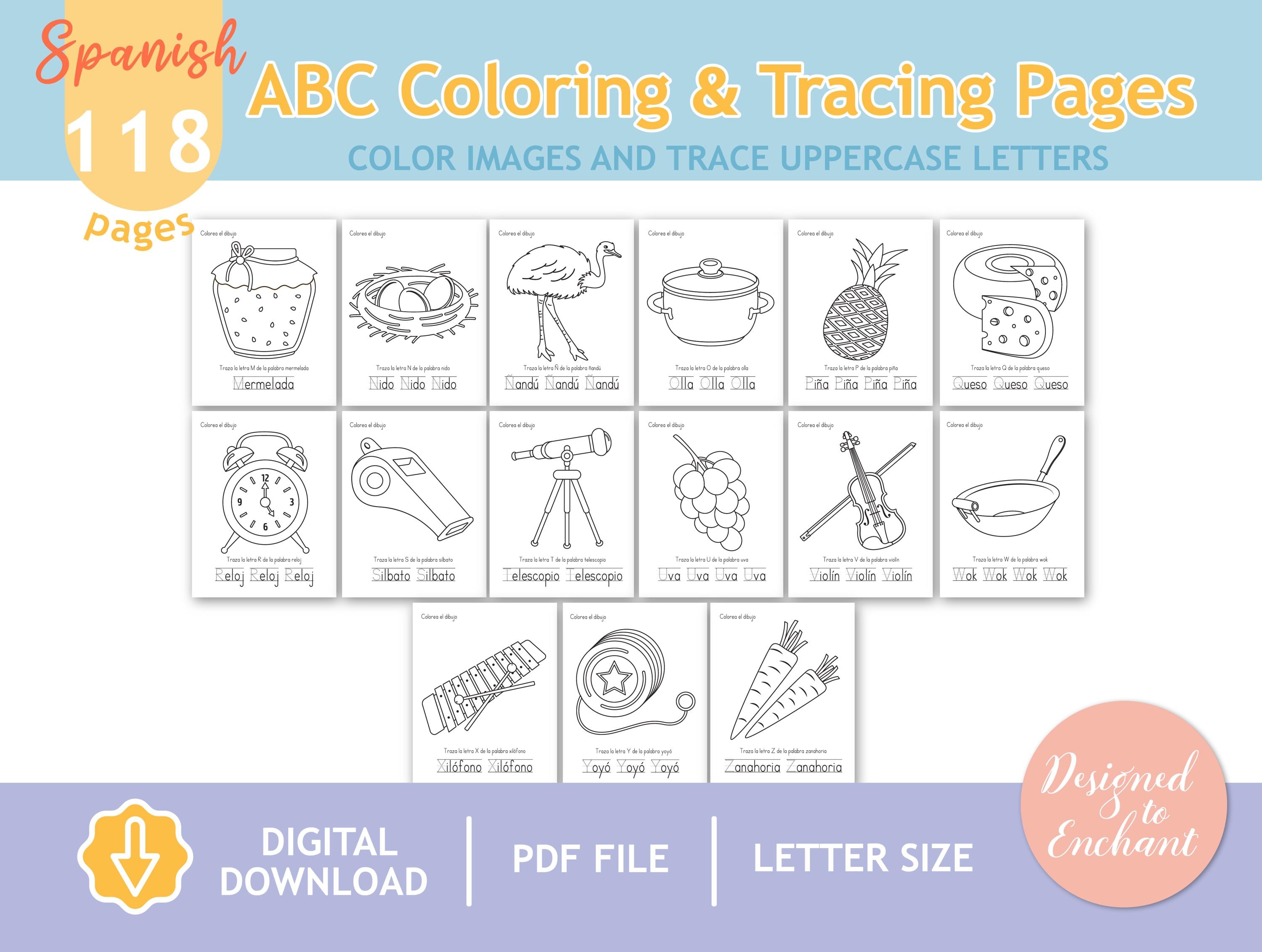ABC Spanish Coloring & Tracing Pages, Spanish Alphabet Coloring Pages ...