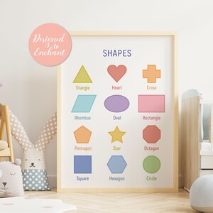 Educational Numbers Poster Classroom Shapes Print Learning Poster for ...