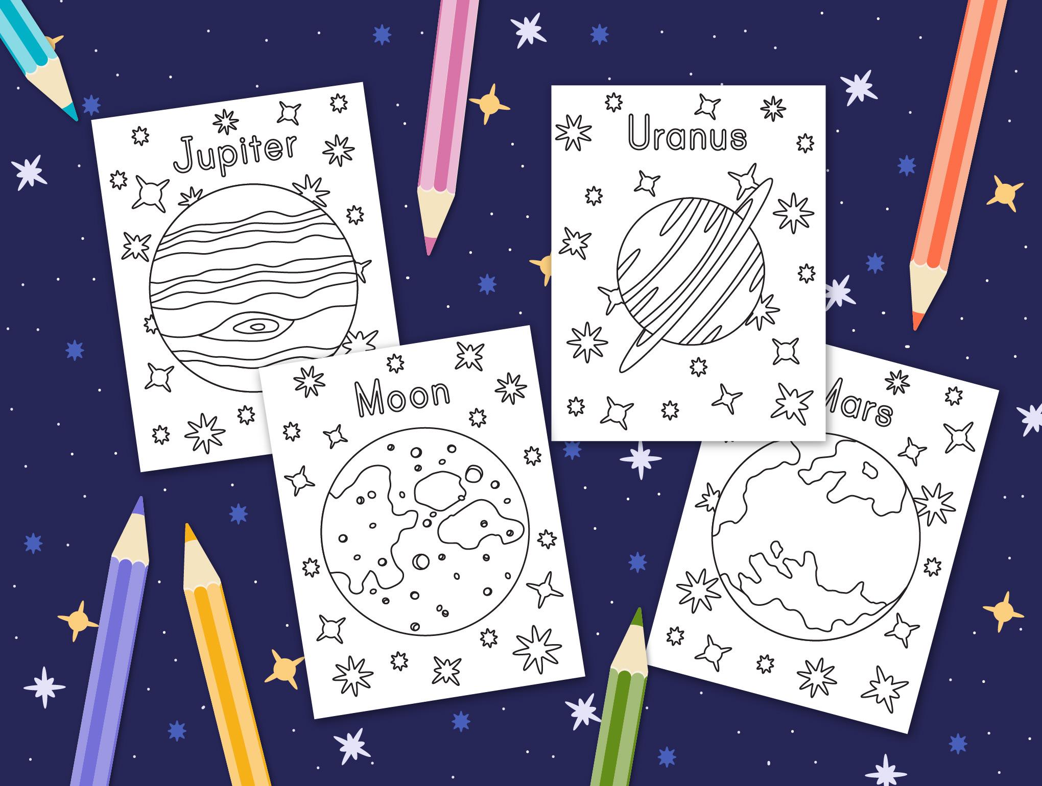 10 Space Coloring Pages, Solar System Coloring Pages for Kids, Outer ...