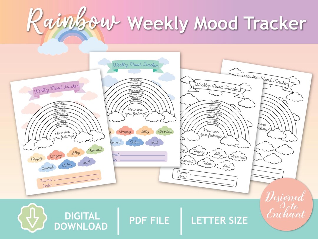 Rainbow Weekly Mood Tracker, Printable Mood Tracker, Feeling Tracker ...