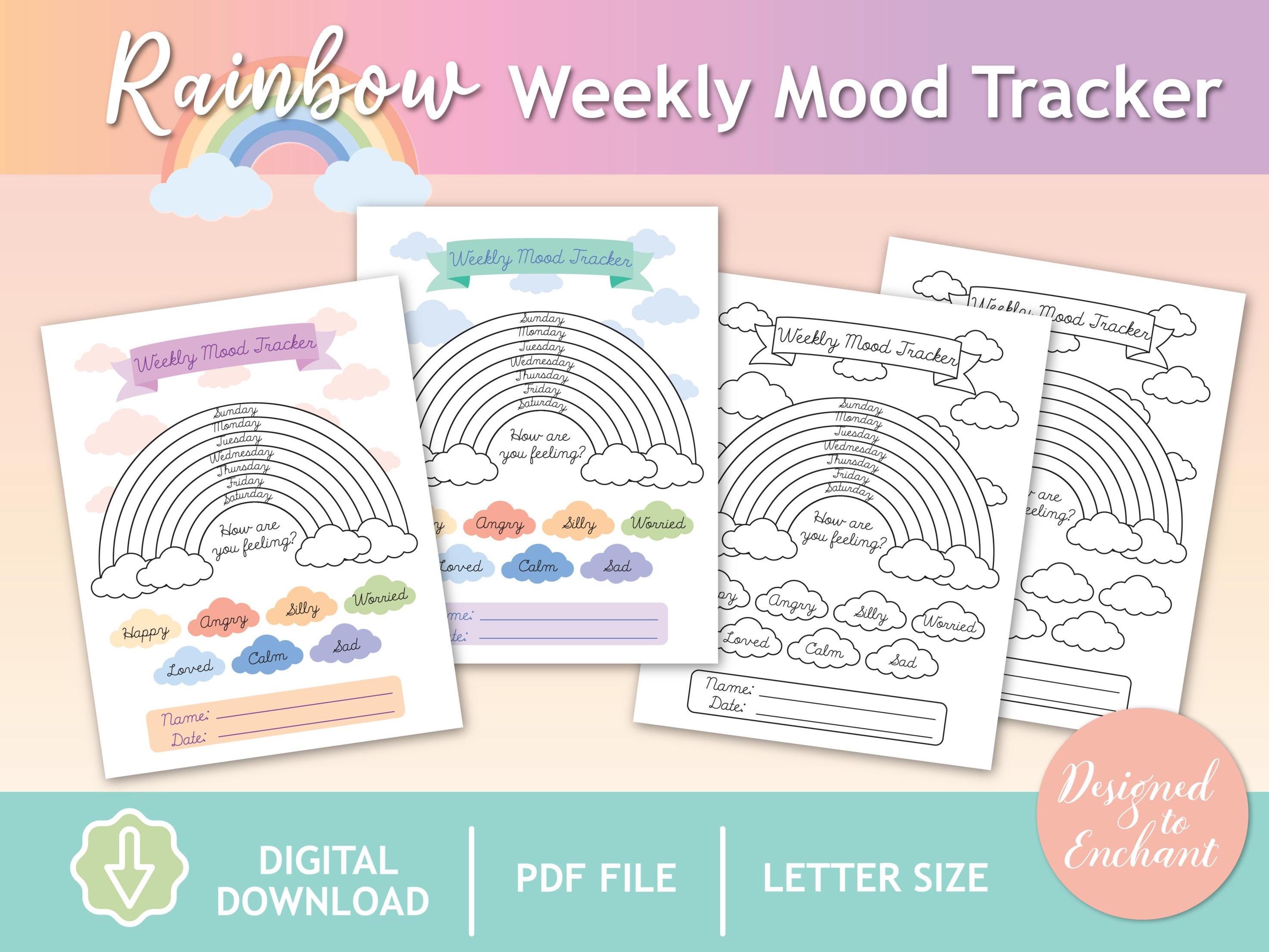 Rainbow Weekly Mood Tracker, Printable Mood Tracker, Feeling Tracker ...