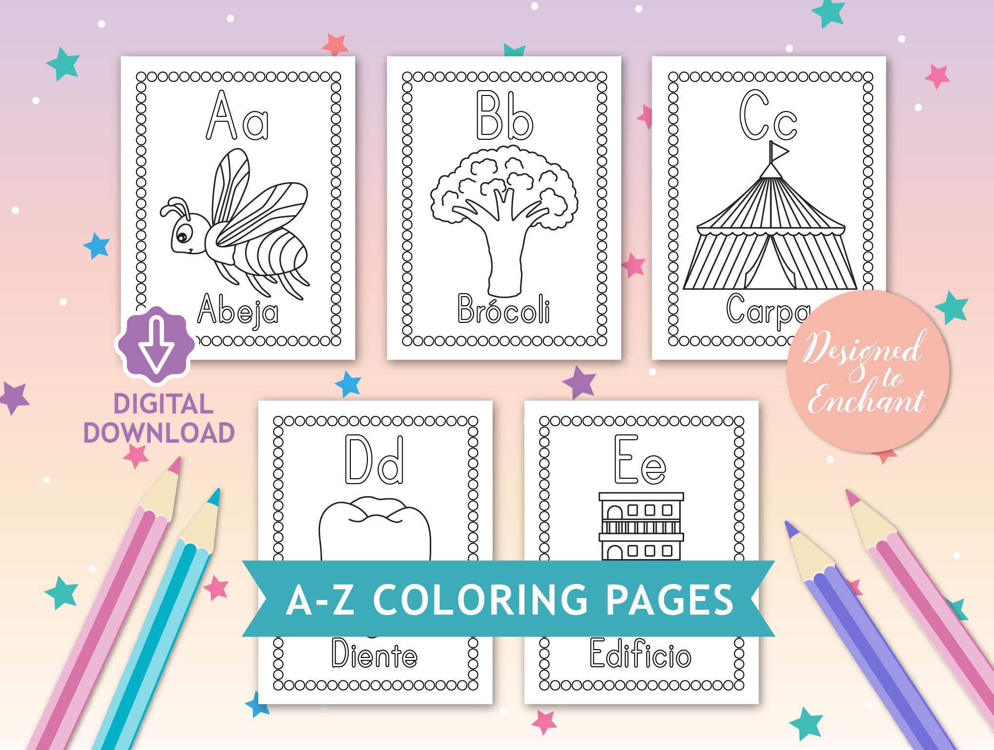 Spanish Alphabet Coloring Book, Spanish ABC Coloring Pages, Printable ...