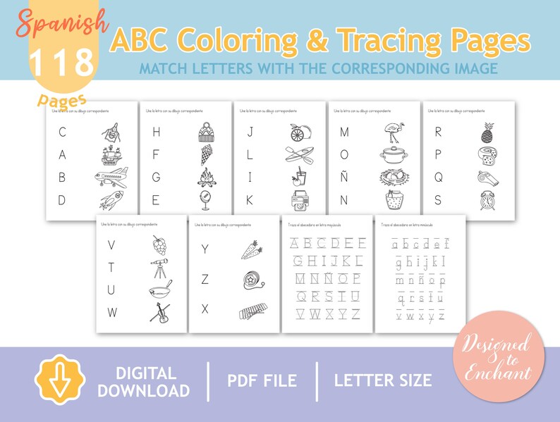ABC Spanish Coloring & Tracing Pages, Spanish Alphabet Coloring Pages ...