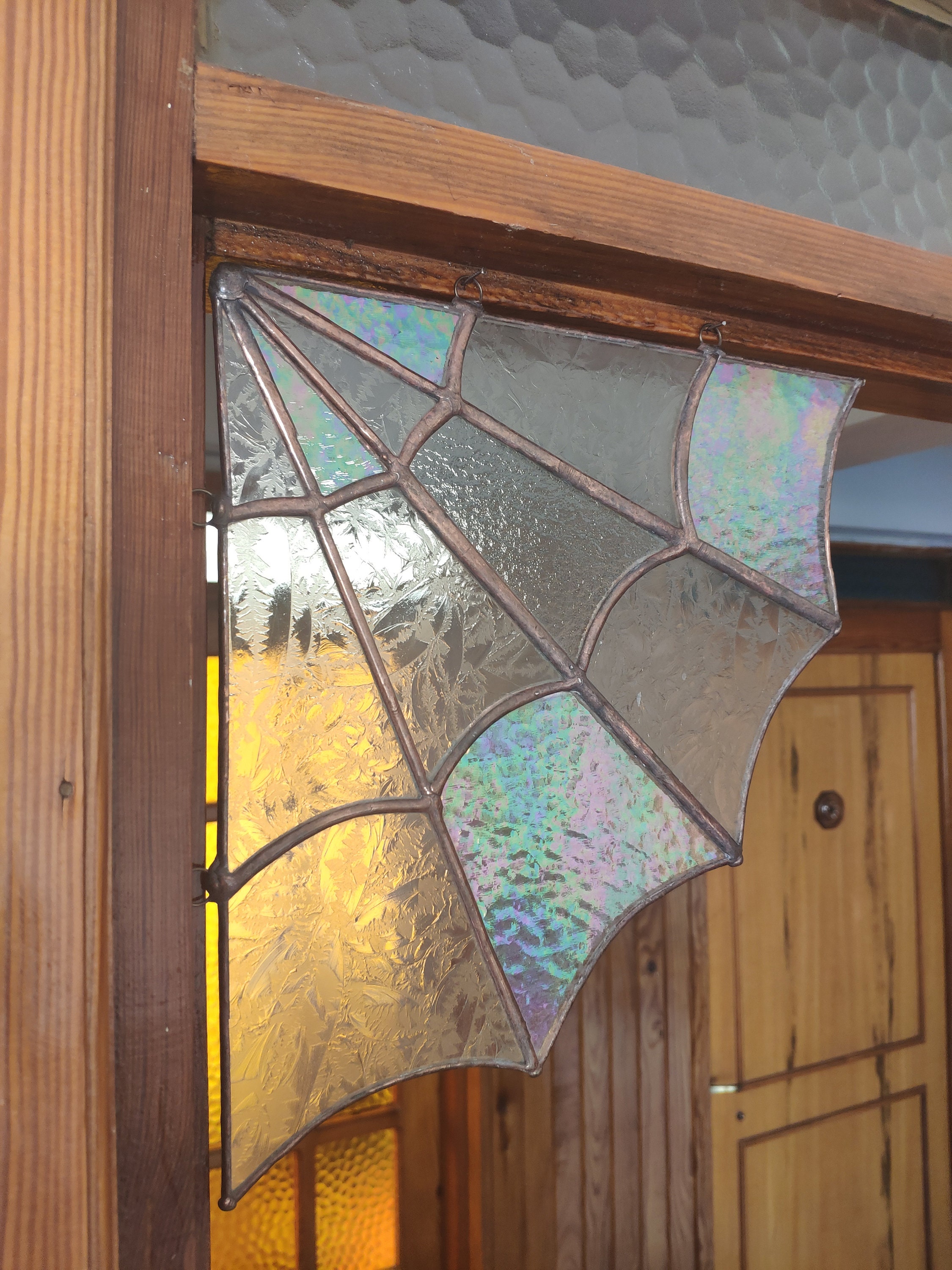 Stained glass spider web for the corners Handmade suncatcher | Etsy