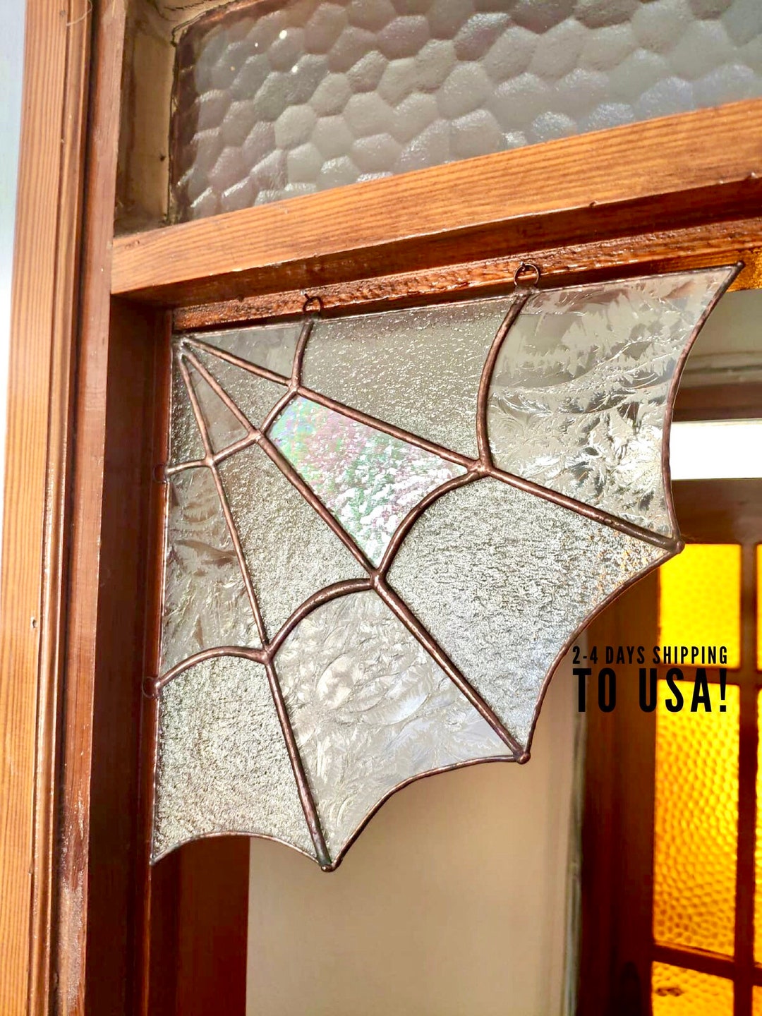 Stained Glass Spider Web for the Corners, Handmade Suncatcher, Hanging ...