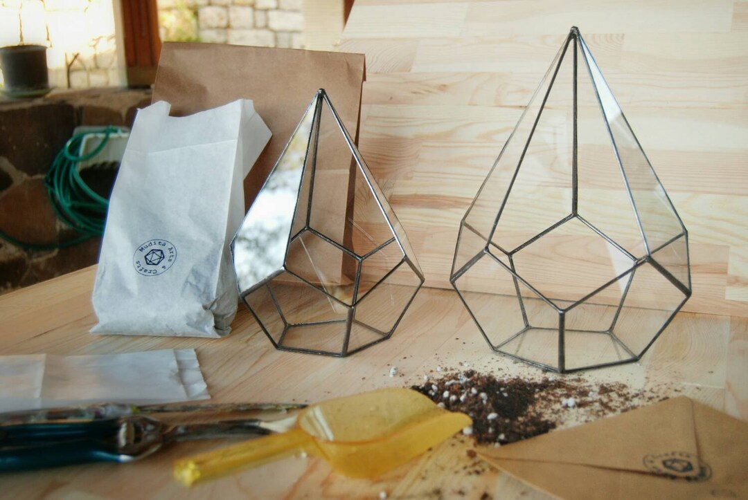 Large Geometric Glass Terrarium, Handmade Terrarium, Stained Glass ...