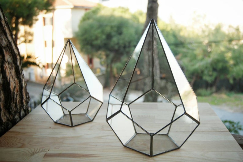 Large Geometric Glass Terrarium Handmade Terrarium Stained - Etsy