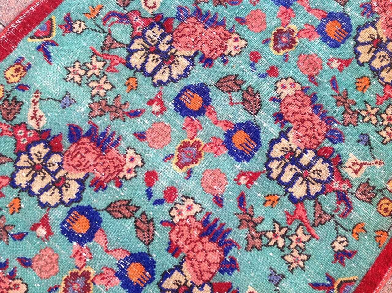 Turquoise Rug, Area Rug, 92'' X 41'', Vintage Hand Knotted Rug ...