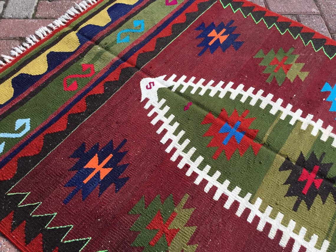Small Kilim, Green Kilim, 60"x42", Vintage Turkish Kilim Rug, Small ...