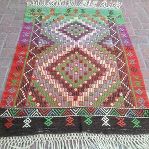 Small Kilim Rug, Vintage Turkish Kilim Rug, Purple and Green Area Rug ...