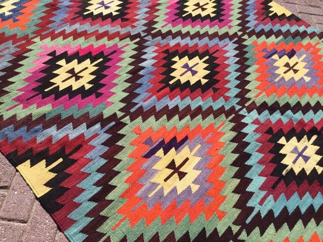 Zig Zag Pattern Area Rug 97.5'' X 76'' Kilim - Etsy