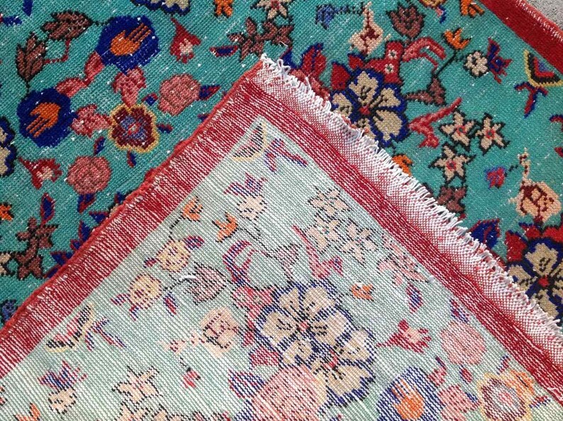 Turquoise rug Area Rug 92'' x 41'' Vintage | Etsy