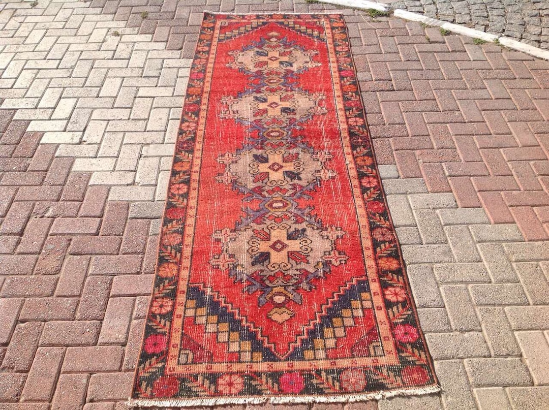 Red Turkish Runner, Runner Rug, Muted Color Runner, Hand Knotted Rug ...