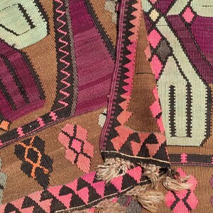 OVERSIZED Pink and Burgundy Kilim Rug, 177'' X 68'', Vintage Turkish ...