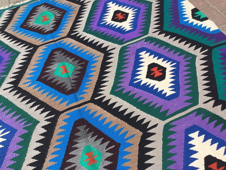 Bright Kilim Blue Kilim Purple Kilim Vintage Turkish Rug - Etsy