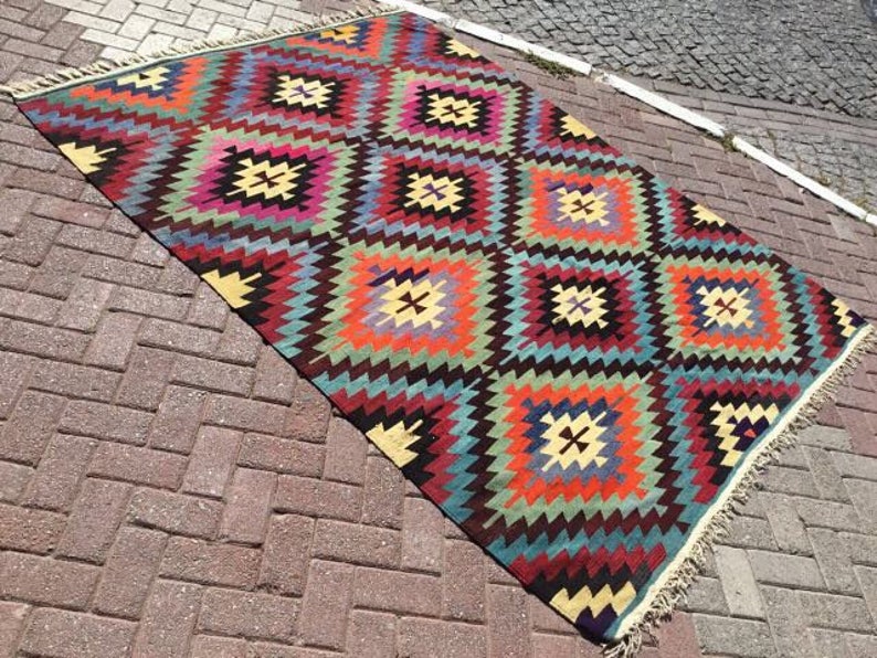 Zig Zag Pattern Area Rug 97.5'' X 76'' Kilim - Etsy