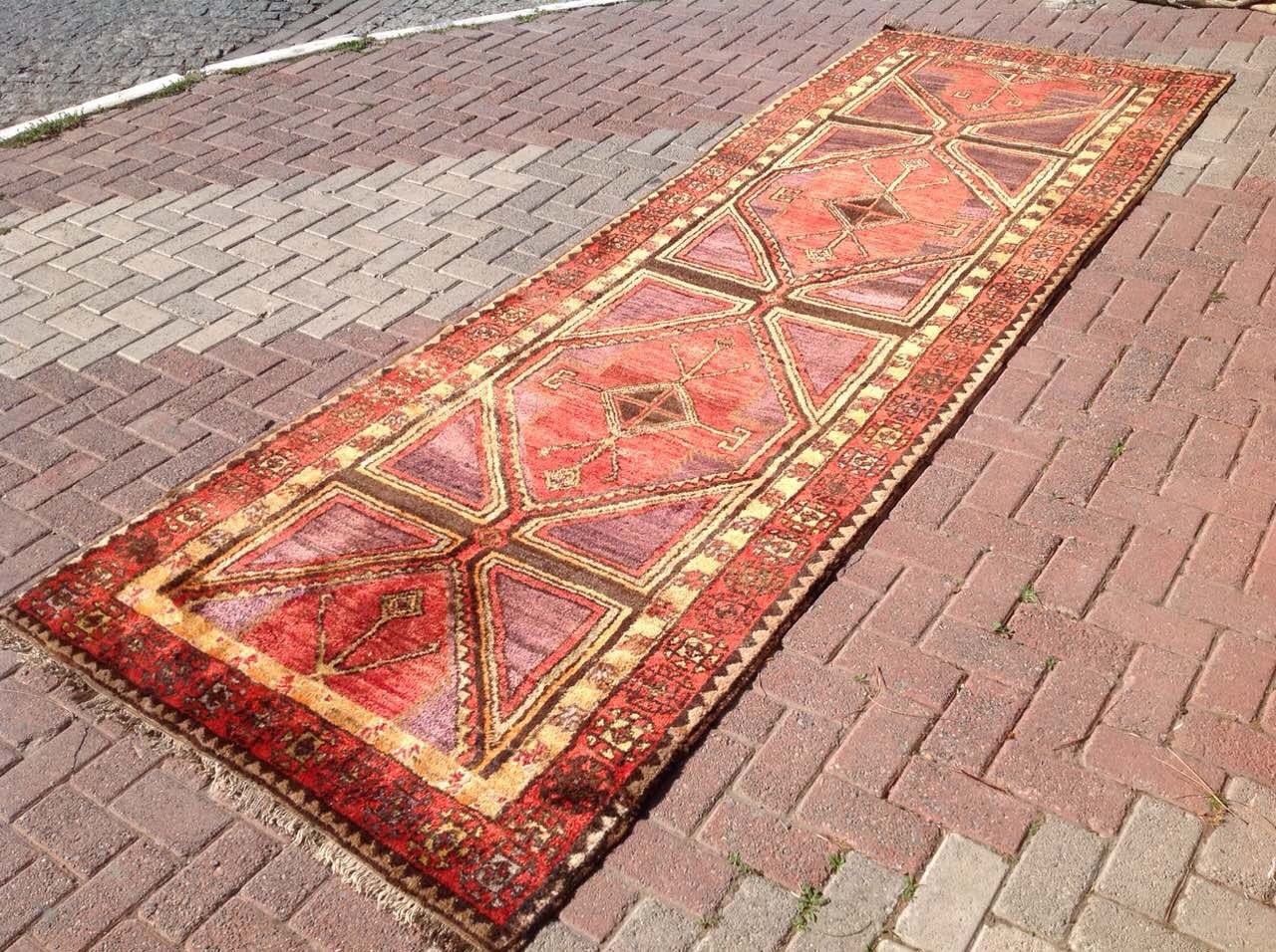 Wool Runner rug Turkish runner rug Red and Purple runner | Etsy