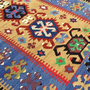Large Kilim Rug, OVERSIZED Rug, 200 X 71, Red, Blue, Camel, Wool Area ...