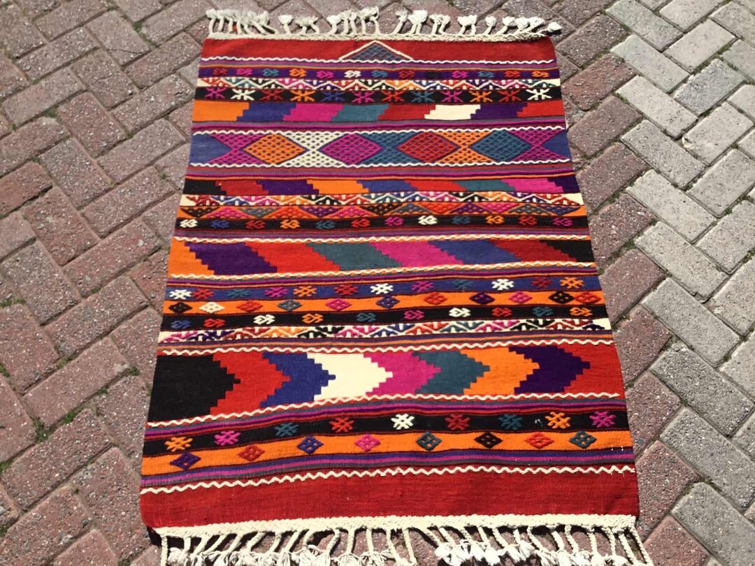Vintage Turkish Kilim Rug, 48" X 36", Colorful Rug, Kilim Rug, Kelim ...