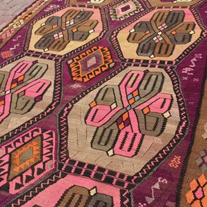 OVERSIZED Pink and Burgundy Kilim Rug, 177'' X 68'', Vintage Turkish ...