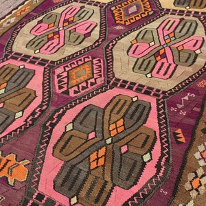 OVERSIZED Pink and Burgundy Kilim Rug, 177'' X 68'', Vintage Turkish ...