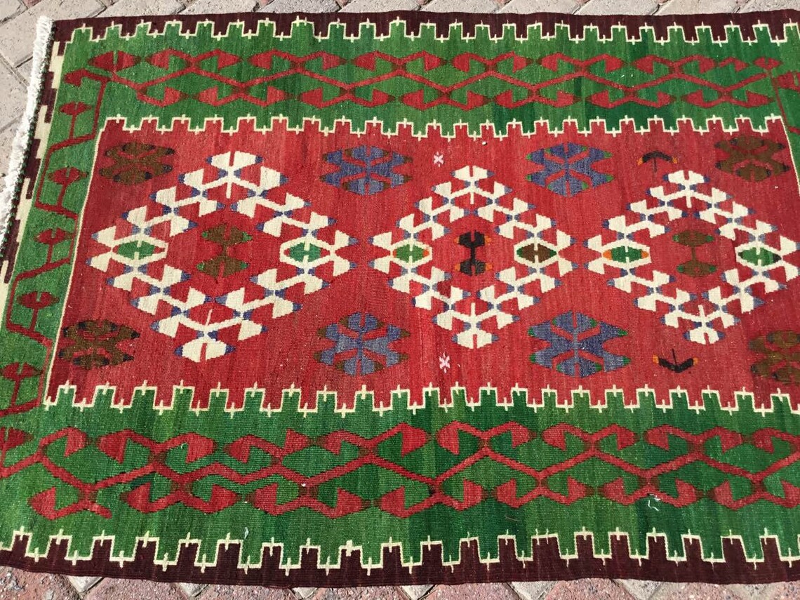 Small Kilim Green Kilim 55x38 Vintage Turkish - Etsy