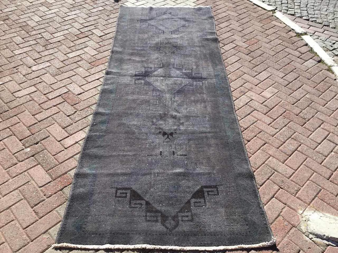 Gray Overdyed Runner, Grey Runner Rug, Vintage Overdyed Runner, Grey ...