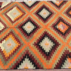 Diamond Design Rug, 88" X 62", Kilim Rug, Vintage Turkish, Rugs, Area ...