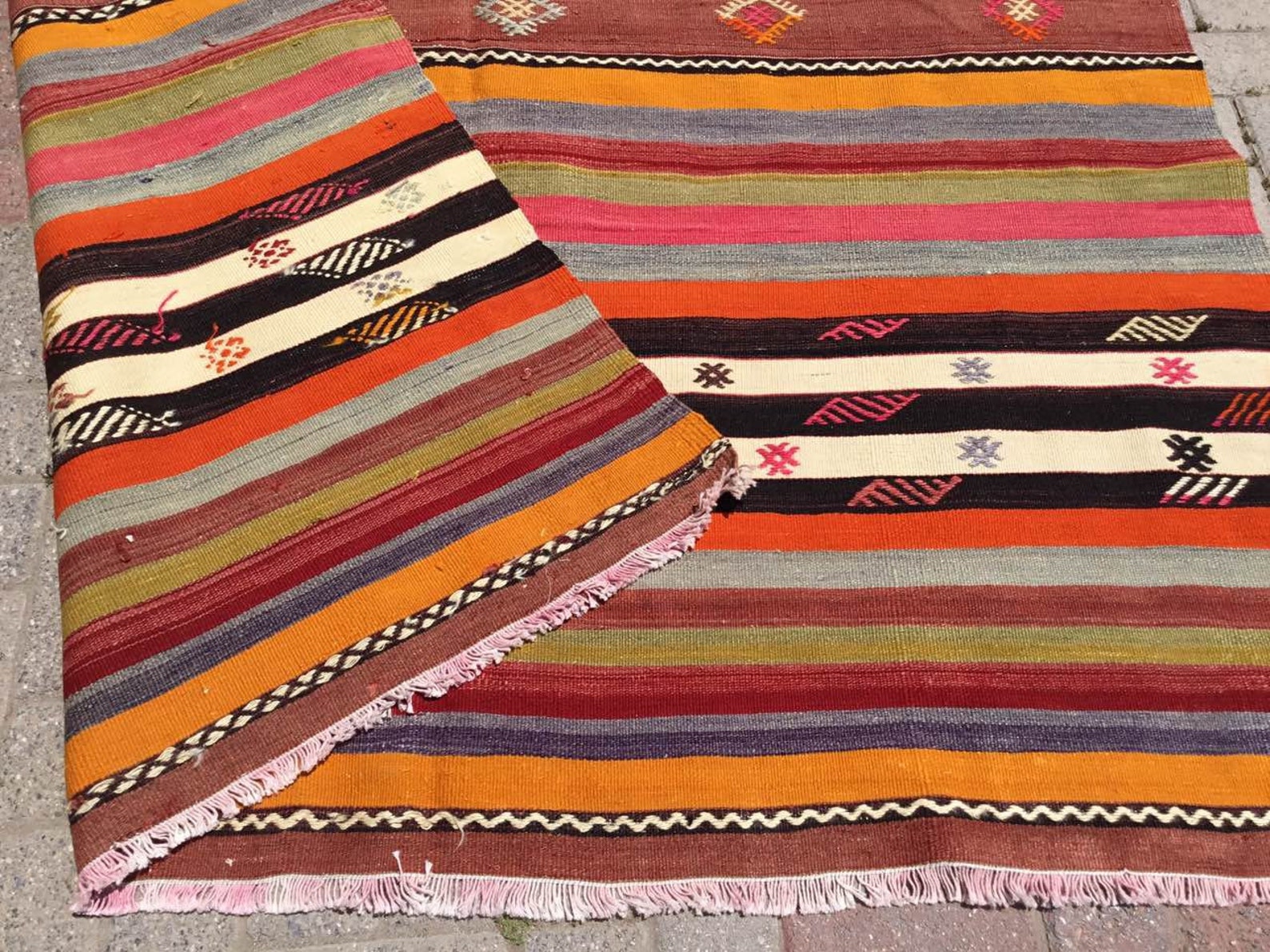 Colorful Striped Rug, Kilim Rug, Area Rug, 125" X 69", Vintage Turkish ...