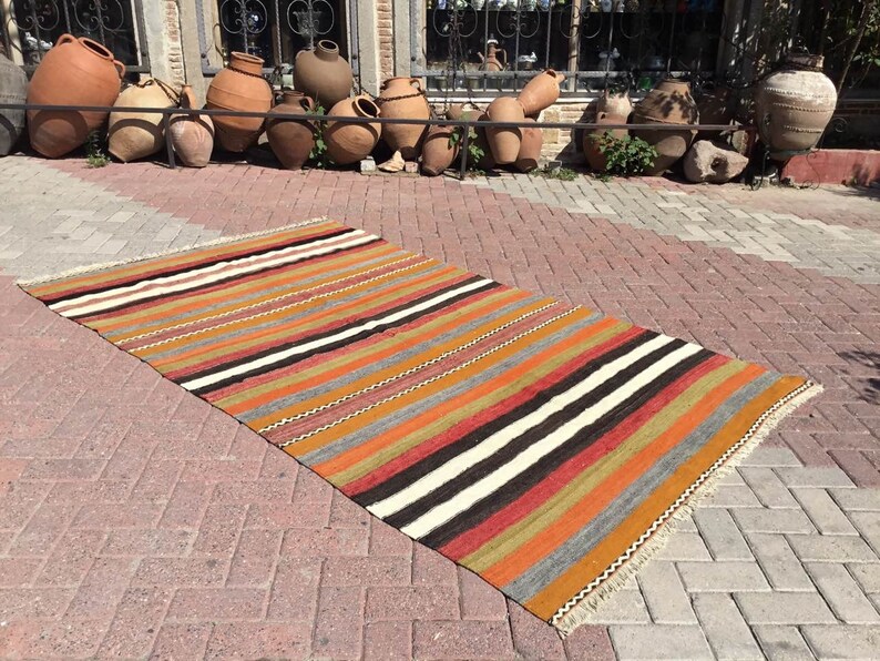 Striped Kilim Rug Orange Area Rug 103 X 61 - Etsy