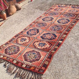 Vintage Runner Rug, Hand Knotted Rug, Red Runner, Runner, Geometric Rug ...