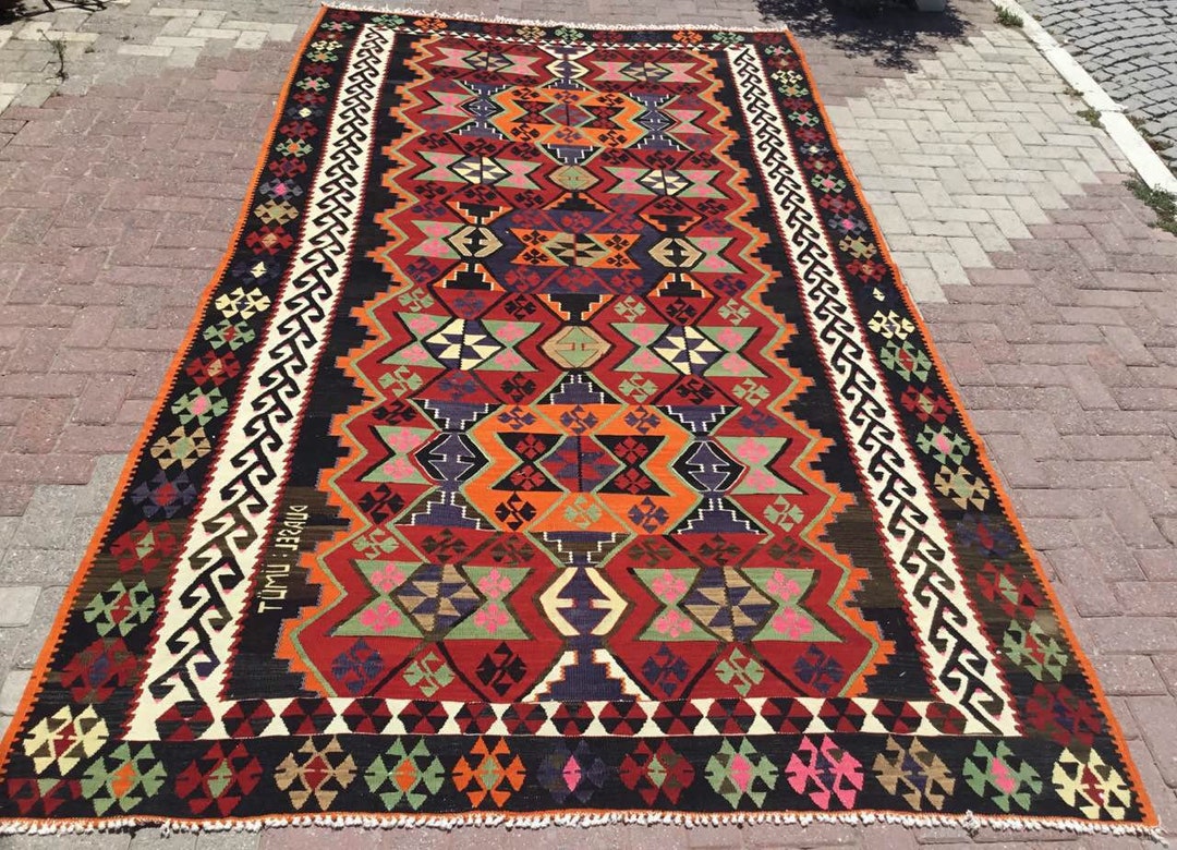 Oversized Kilim Rug, Large Orange Kilim, 150 X 79.9, Red Rug, Wool Rugs ...