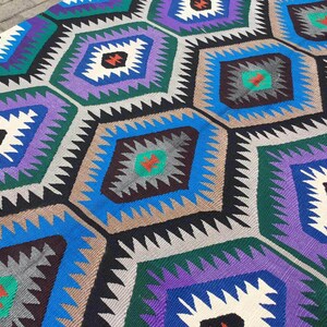 Bright Kilim, Blue Kilim, Purple Kilim, Vintage Turkish Rug, 133.5 X 67 ...