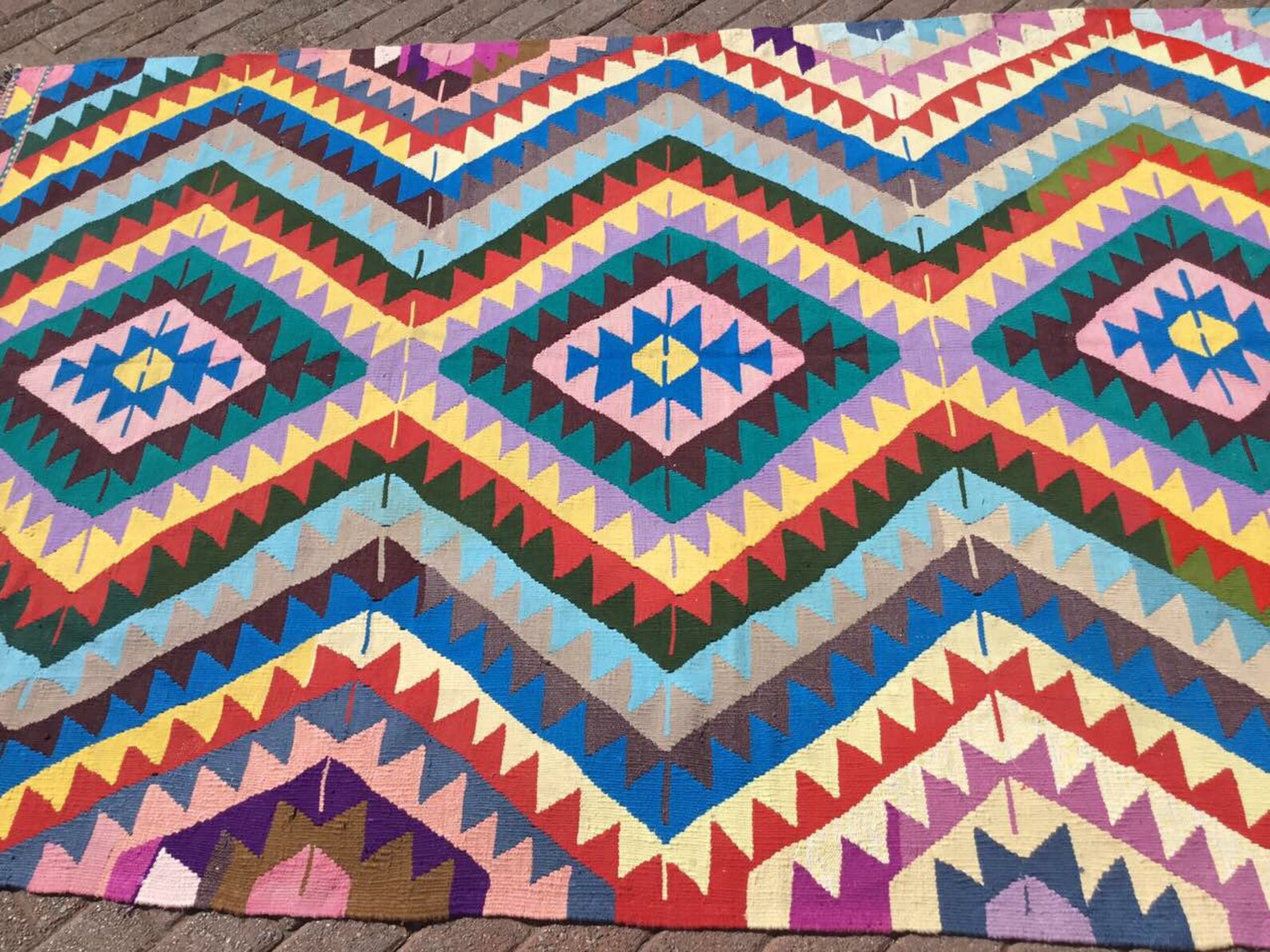 Bright Kilim Pink Kilim Blue Kilim Vintage Turkish Rug - Etsy