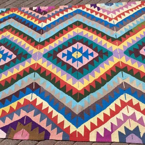 Bright Kilim, Pink Kilim, Blue Kilim, Vintage Turkish Rug, 115" X 74 ...