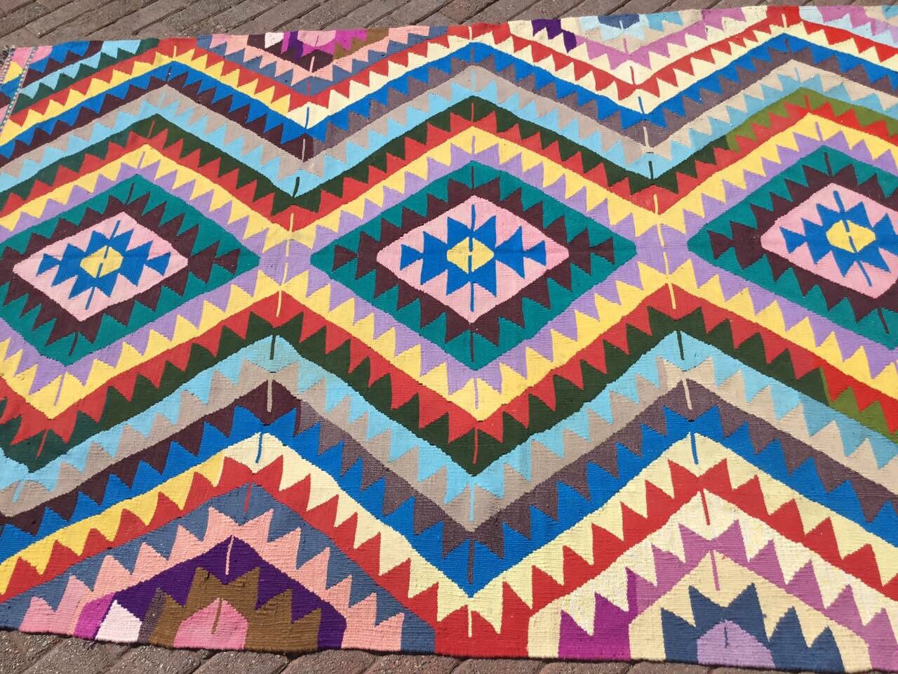 Bright Kilim Pink Kilim Blue Kilim Vintage Turkish Rug - Etsy