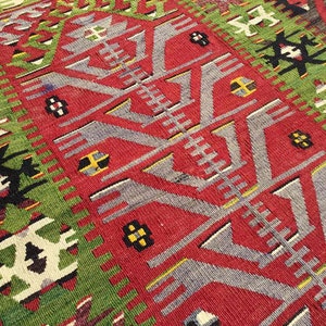 Small Kilim, Green Kilim Rug, 53.5"x38", Vintage Turkish Kilim Rug ...