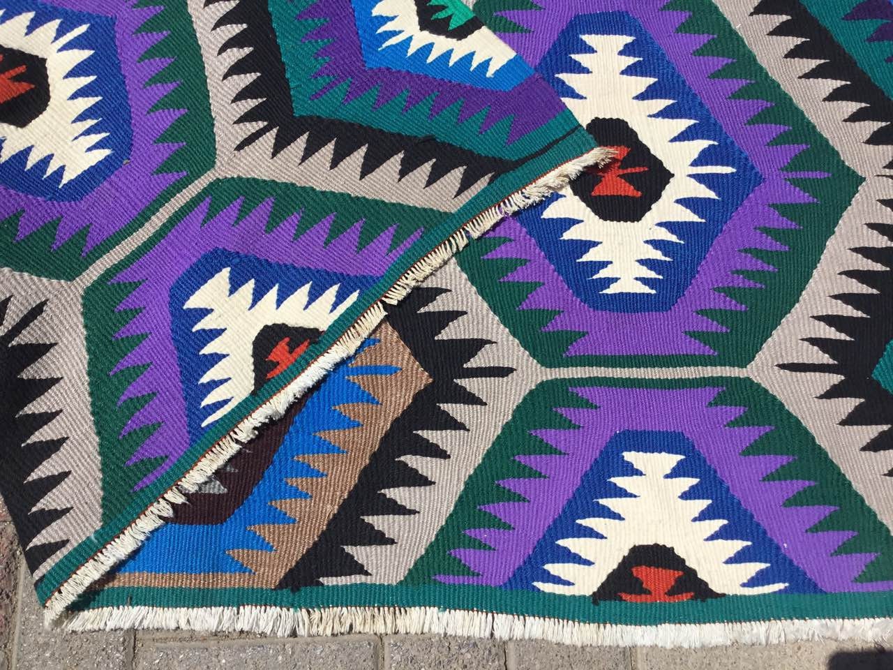 Bright Kilim blue kilim Purple Kilim Vintage Turkish rug | Etsy