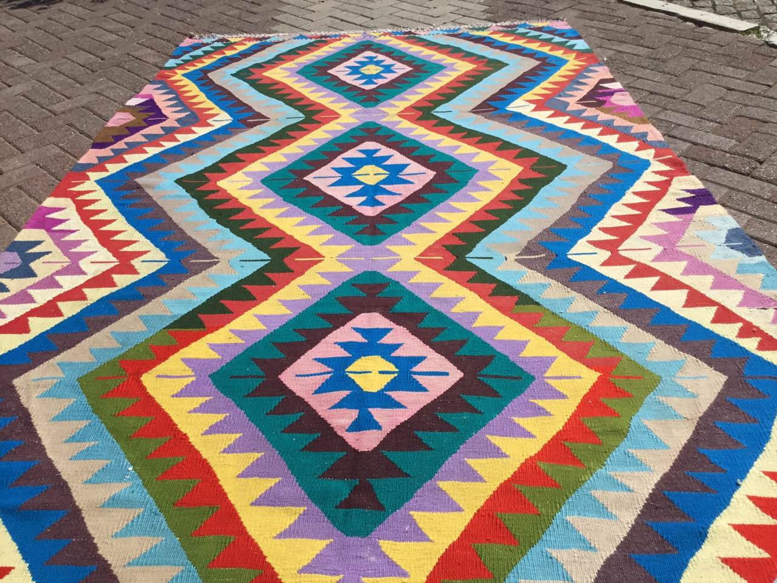 Bright Kilim Pink Kilim Blue Kilim Vintage Turkish Rug - Etsy