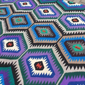 Bright Kilim, Blue Kilim, Purple Kilim, Vintage Turkish Rug, 133.5 X 67 ...