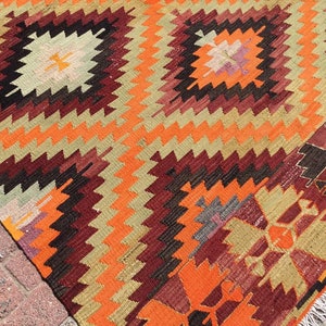 Diamond Design Rug, 88" X 62", Kilim Rug, Vintage Turkish, Rugs, Area ...