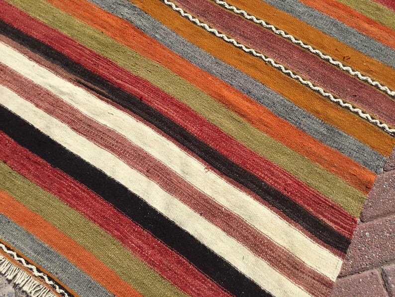 Striped Kilim Rug Orange Area Rug 103 X 61 | Etsy