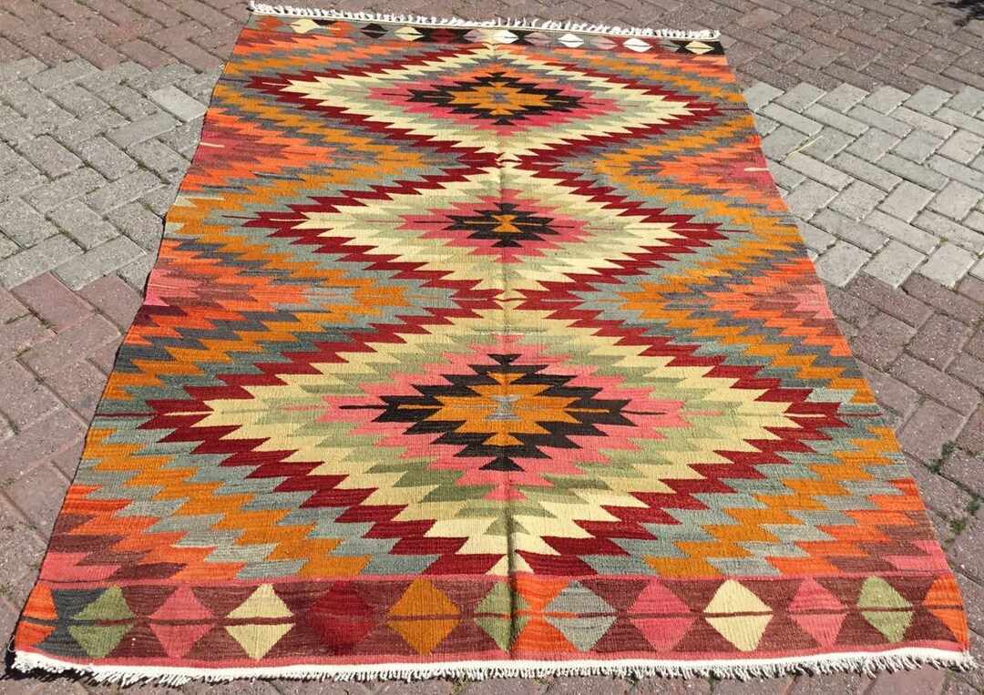Vintage Turkish Rug, 92.5" X 65", Pale Pink Kilim, Rugs, Area Rug, Rug ...