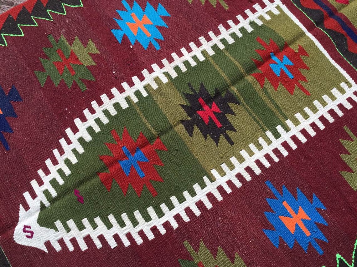 Small Kilim, Green Kilim, 60"x42", Vintage Turkish Kilim Rug, Small ...