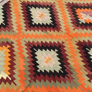 Diamond Design Rug, 88" X 62", Kilim Rug, Vintage Turkish, Rugs, Area ...