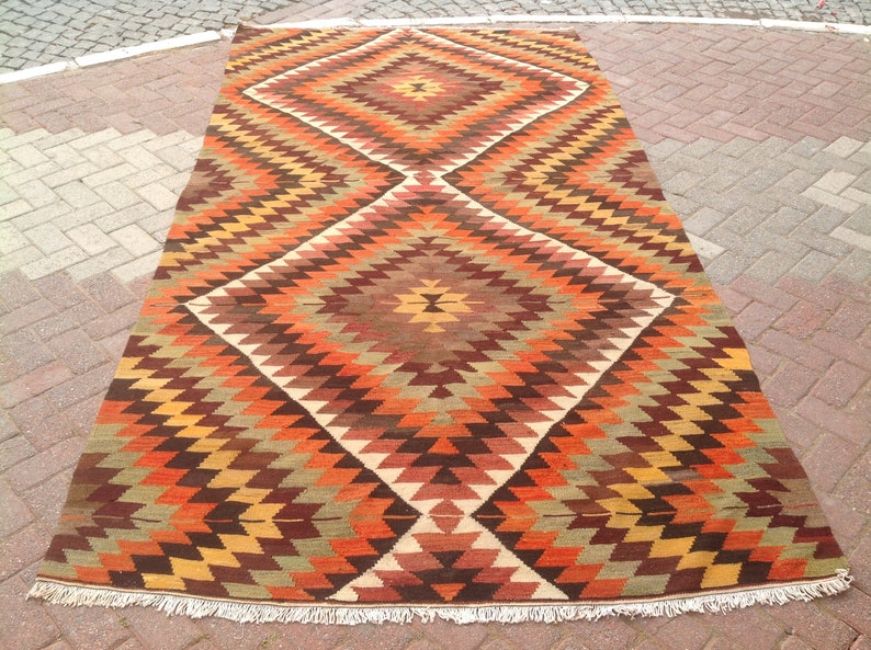 Zig Zag Pattern Area Rug 136x70 Kilim Rug - Etsy