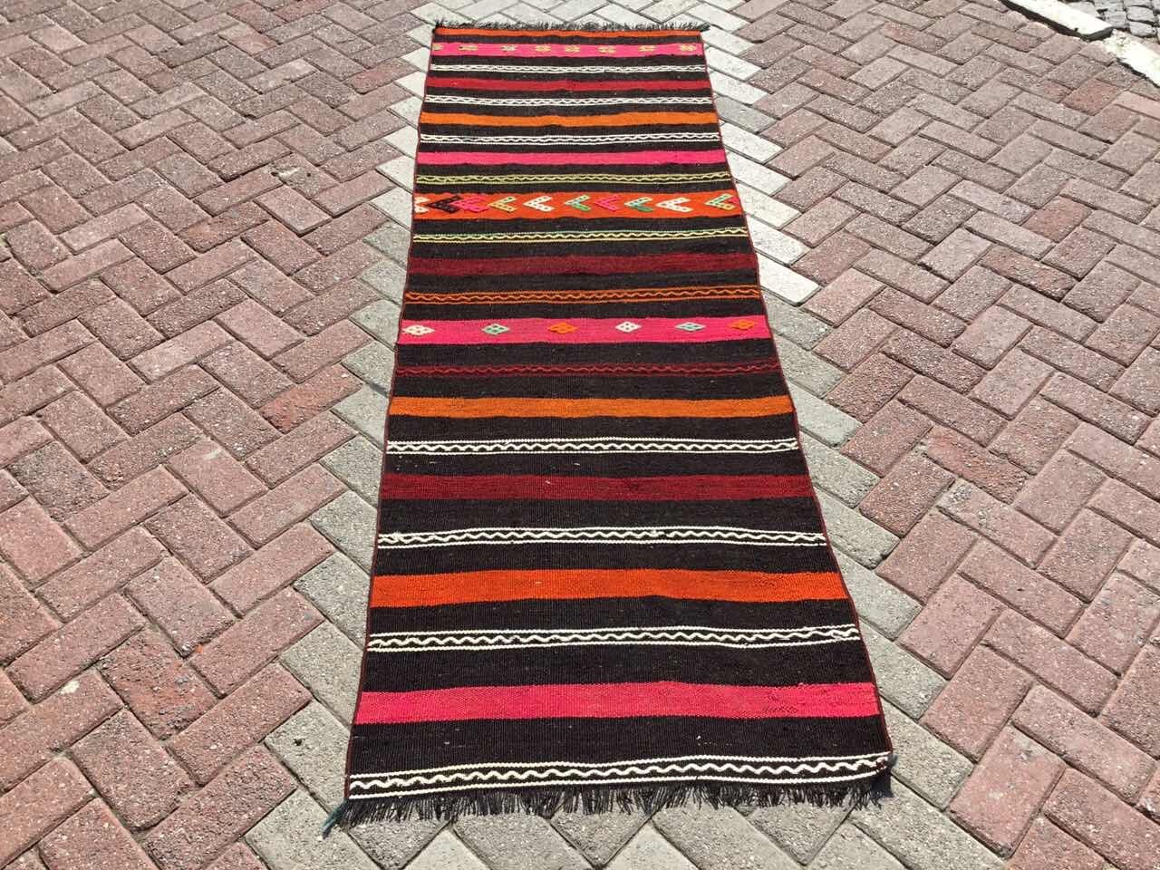 Kitchen Rug, Runner, 93" X 31.5", Vintage Turkish Kilim Runner Rug ...