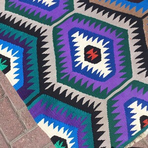 Bright Kilim, Blue Kilim, Purple Kilim, Vintage Turkish Rug, 133.5 X 67 ...